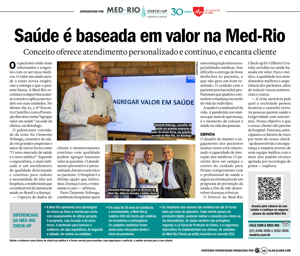 O GLOBO: Saúde é baseada em valor na Med-Rio - Conceito oferece ...